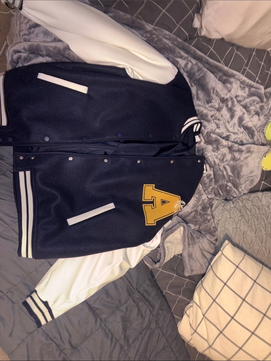 Jackets & Coats | Navy And White Varsity Letterman Jacket With Yellow A ...